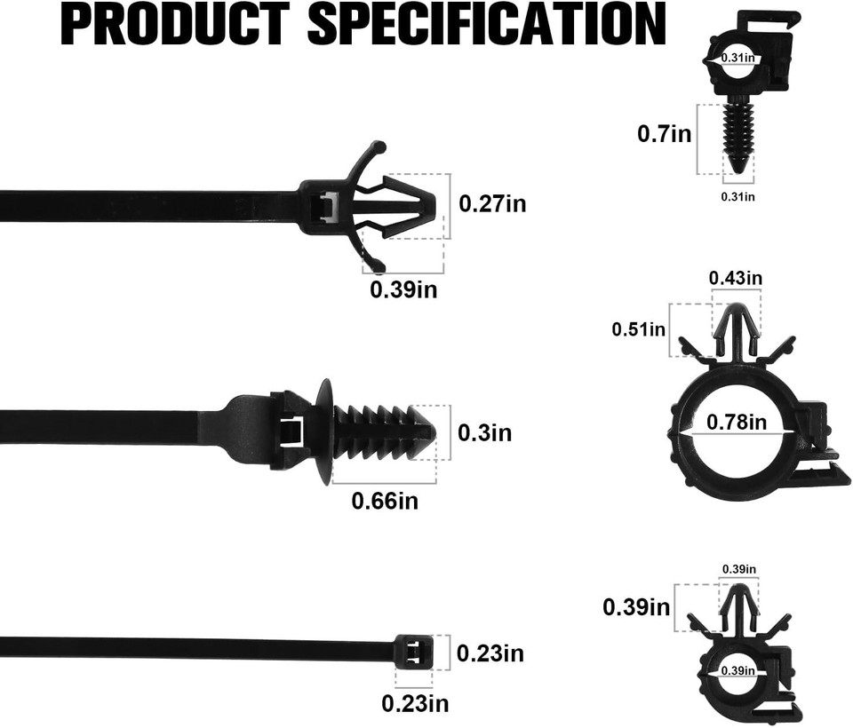 130 Pcs Push Mount Cable Ties Standard Zip Tie Mount Car Wire Loom ...