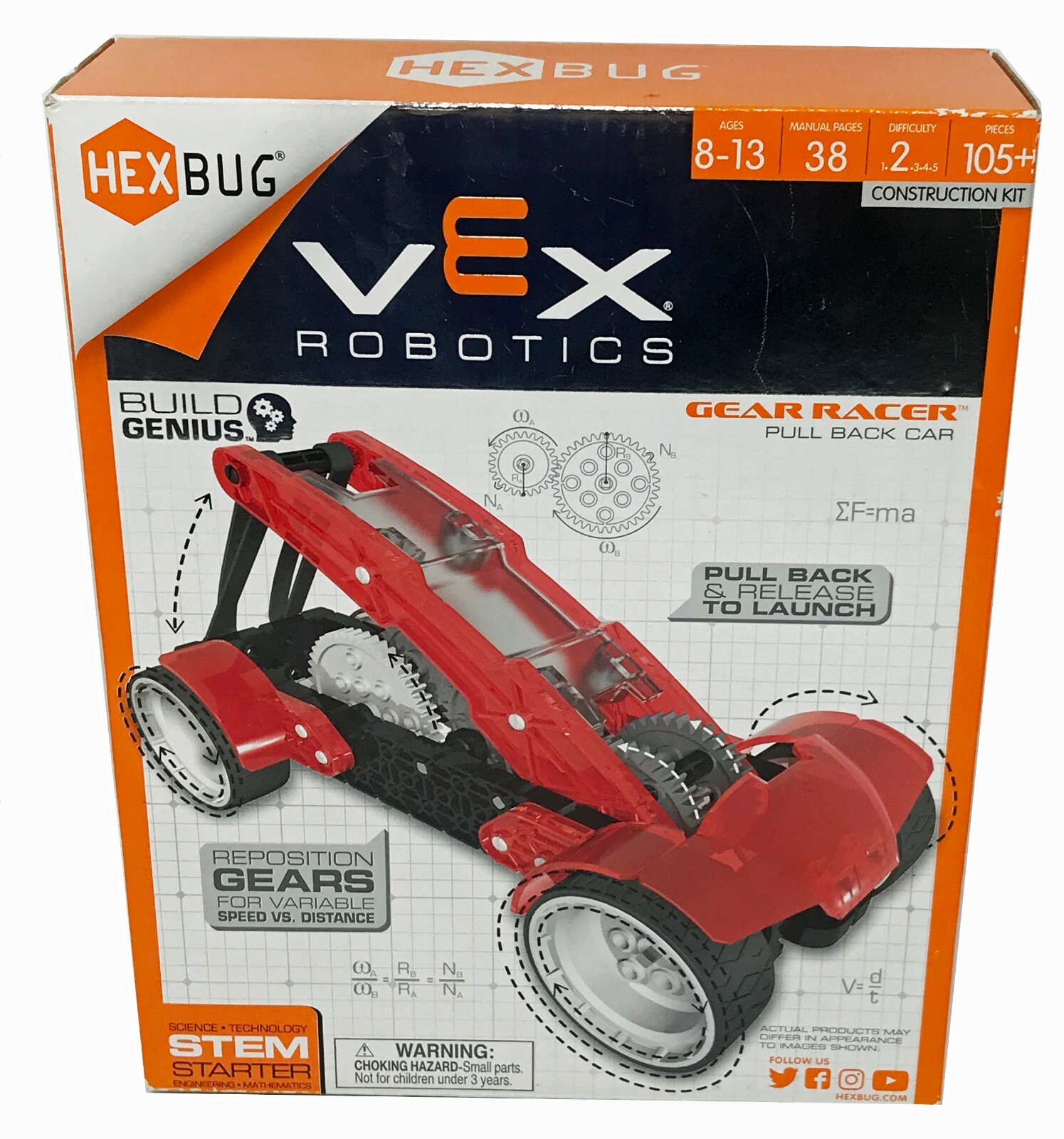 Hexbug VEX Robotics Gear Racer Pull Back Car 105+ Pcs 406-4577 New ...