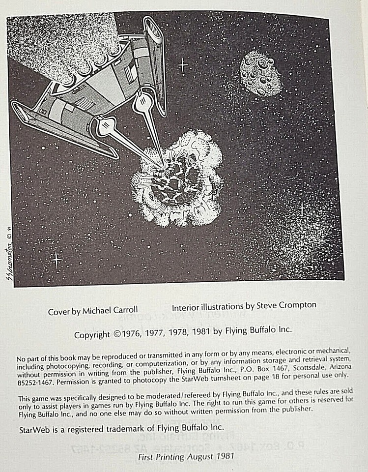 StarWeb Game by Mail Flying Buffalo 6th Edition Rules First Printing ...