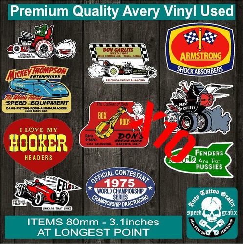 VINTAGE HOT ROD DECAL STICKER GIFT PACK X10 CAR TOOLBOX GARLITS ROCCO ...