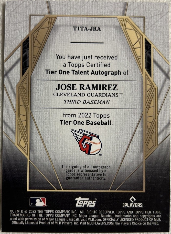2022 Topps Tier One Jose Ramirez Tier One Talent Auto Silver Ink /10 | eBay