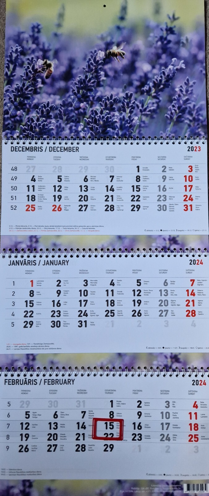 Latvian Wall Calendar 2024. Latvijas | Grelly UK