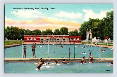 Postcard Ohio Findlay OH Swimming Pool Municipal 1940s Unposted Chrome ...