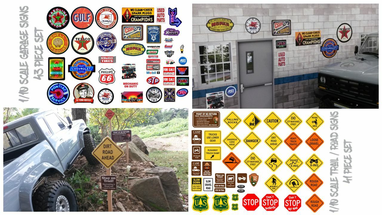 1/10 RC Rock Crawler Trail & Road Sign Set OR Garage Sign set Scale ...