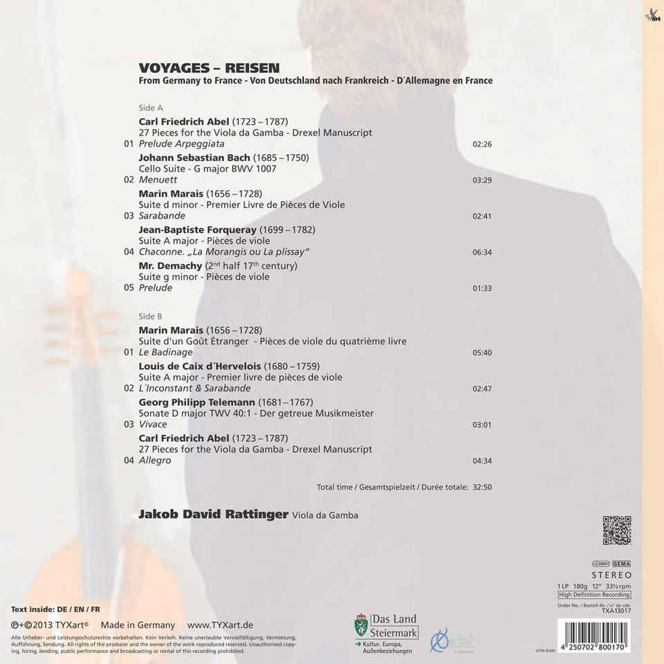 Rattinger, Jako Voyages - Music for Viola da Gamba by Abel/T (Vinyl ...
