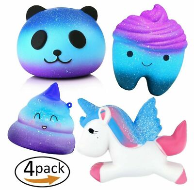 4Pcs Set Jumbo Galaxy Unicorn Poo Squishys Slow Rising Soft Squeeze Toy ...