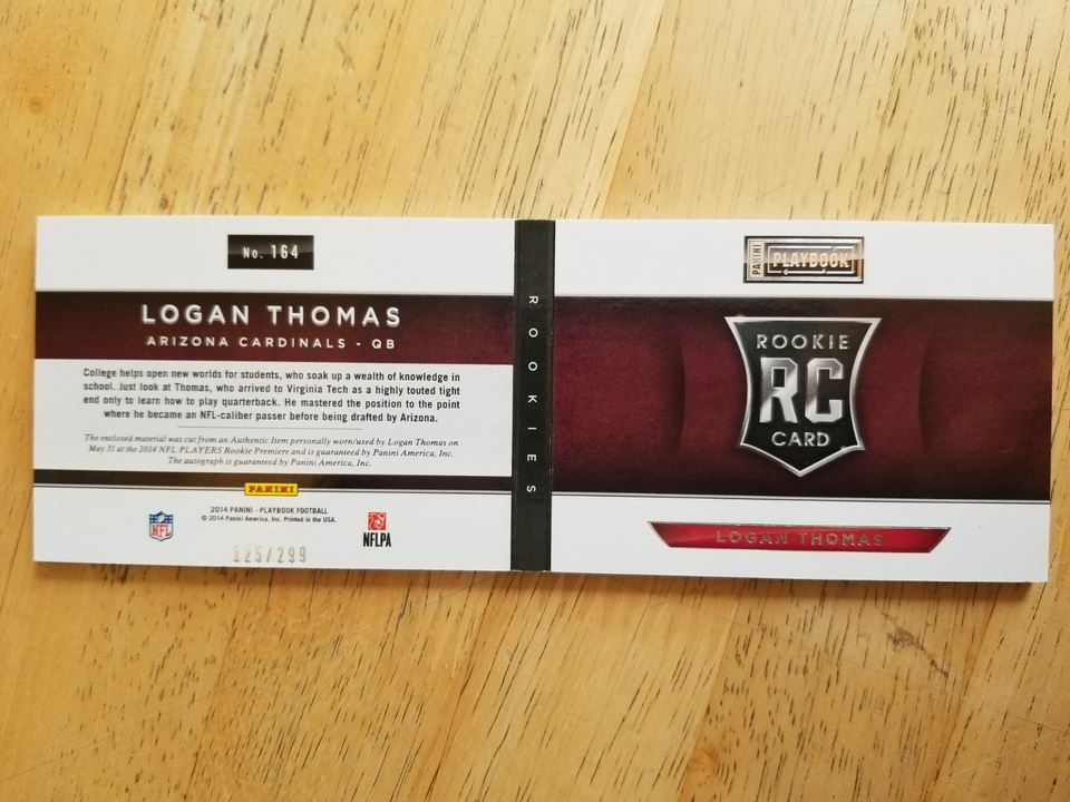 2014 Playbook Booklet Silver Rookie Autograph Dual Jersey Logan Thomas ...