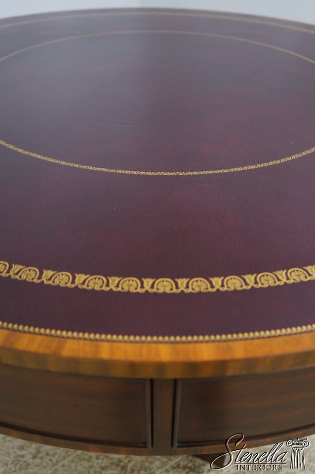 L68098: HENKEL HARRIS MOORE Leather Top Mahogany Round Rent Table | eBay