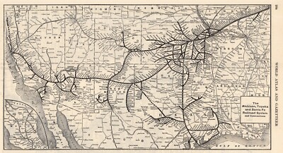 1911 Antique ATCHISON Topeka SANTA FE RAILROAD Map Vintage RAILWAY Map ...