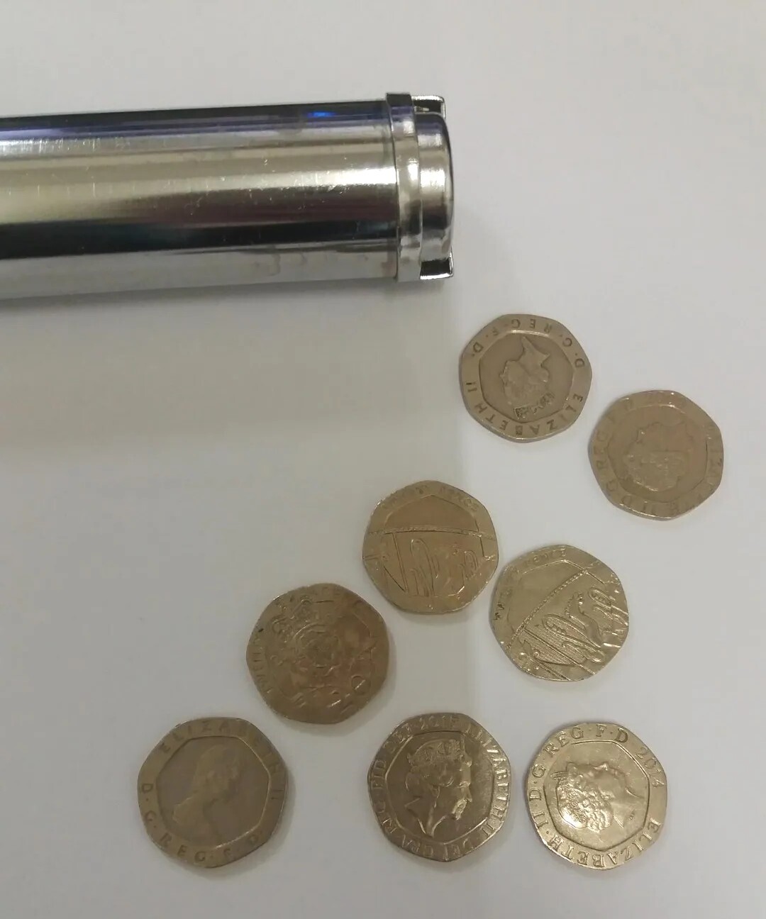 14" (35cm) Long NICKEL Plated Metal COIN HOLDER TUBE Fits 20p Coins ...