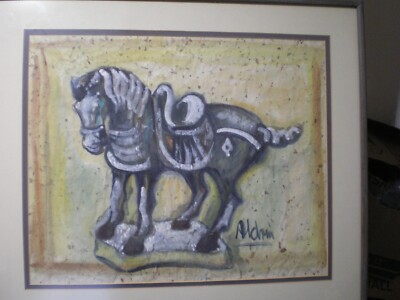 RARE Anders Aldrin (1887-1970) 24" x 20 Watercolor Painting Tang Horse ...