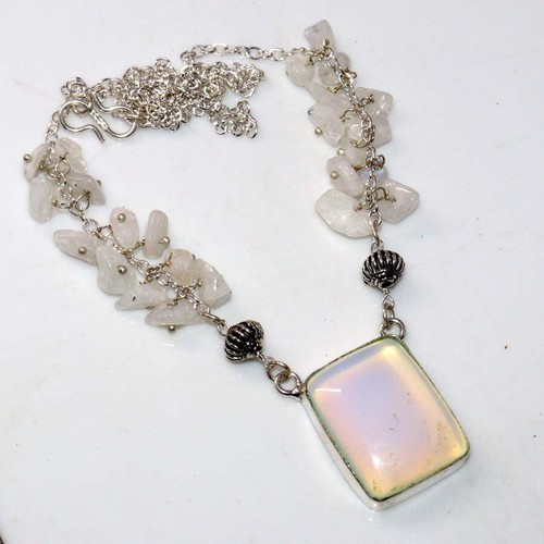 Beaded Fiery Opalite Rainbow Moonstone 925 Silver Plated Necklace 20 ...