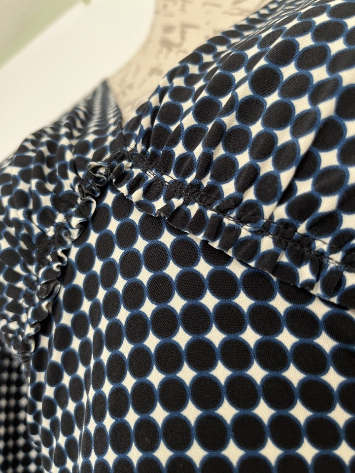 STUDIO M Women's Blue Black Ivory Dot Print Slinky Blouse Stretch 3/4 ...