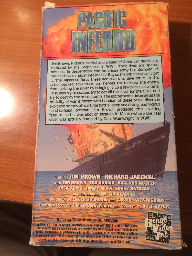 Pacific Inferno (VHS) Jim Brown, Richard Jaeckel, Tim Brown, Dick Adair ...