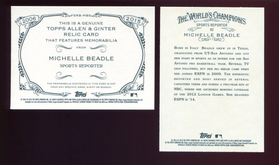 Michelle Beadle 2015 Topps Allen & Ginter ESPN Sports Reporter Card Lot ...