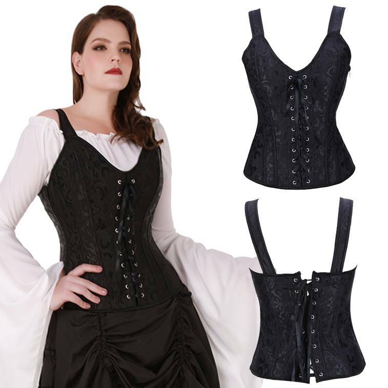 Vintage Gothic Overbust Boned Corset Burlesque Basque Top Lace-Up ...