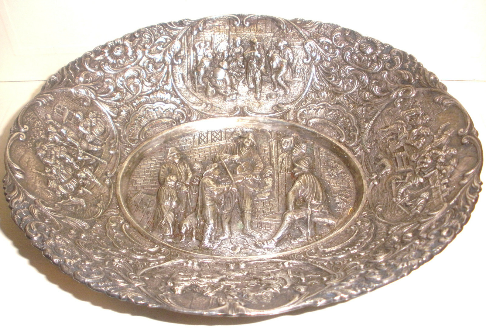 Antique Dutch silver repousse people tavern scenes large bowl hallmarks ...