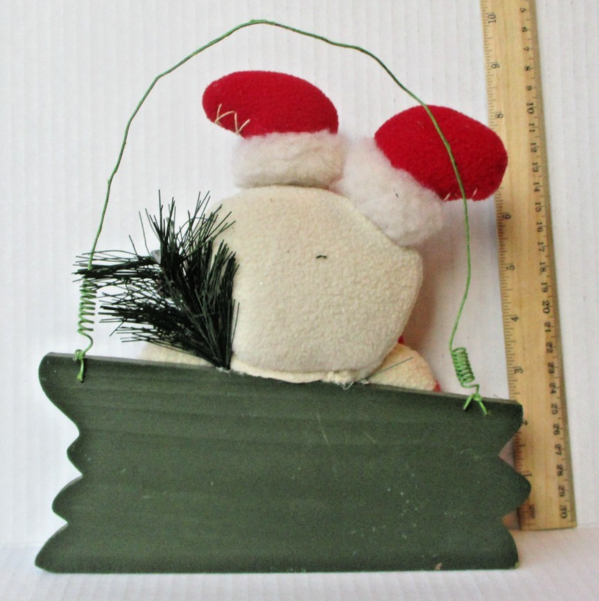 WOOD PLAQUE / PLUSH SNOWMAN 9" WALL HANGER Christmas Decor Country ...