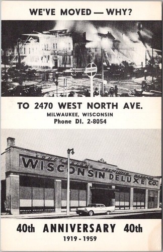 1950s MILWAUKEE Wisc. Advertising Postcard "WISCONSIN DELUXE INC." Fire ...