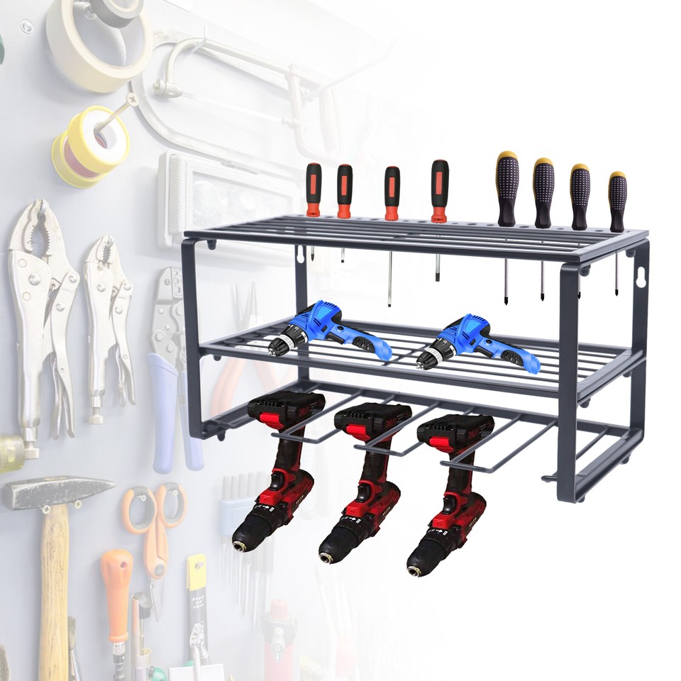 Tool Rack Wall Mount Storage Organizer Holder Power Drill Heavy Duty ...