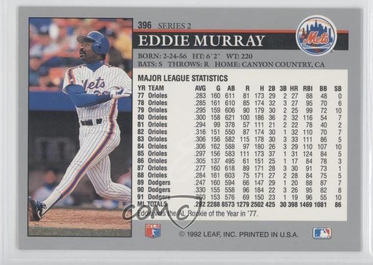 1992 Leaf 2014 Leaf Memories Buyback Gold /5 Eddie Murray #396 HOF | eBay