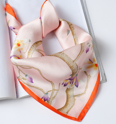 100% Silk 20" small Square Scarf Women neckerchief Wrap floral pink red ...