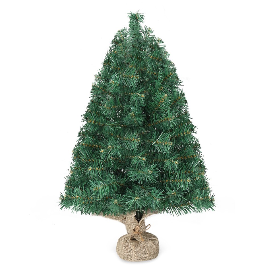 60cm Xmas Tabletop Artificial Small Mini Desk Christmas Tree w/ Lights ...