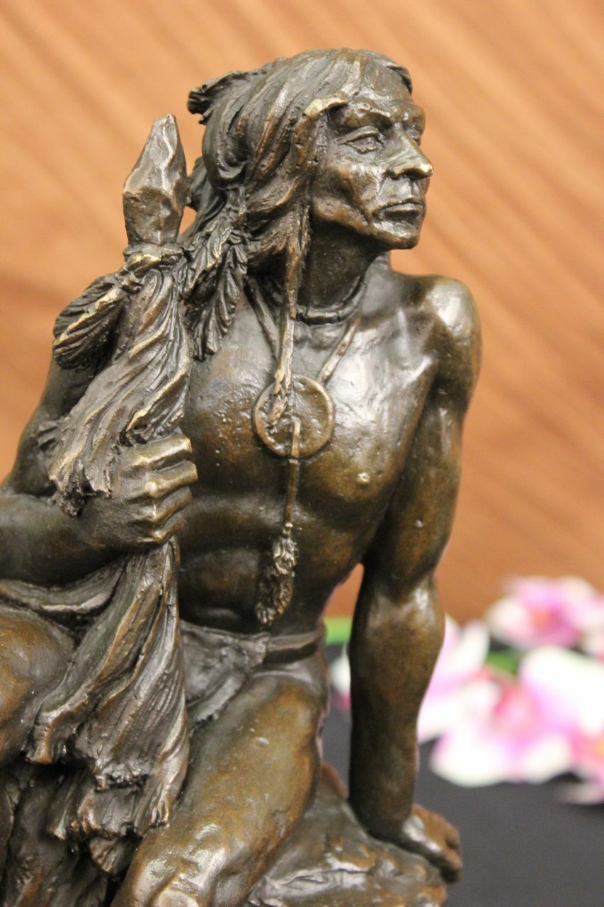 NATIVE AMERICAN INDIAN CHIEF GERONIMO BUST SPEAR BRONZE STATUE ...