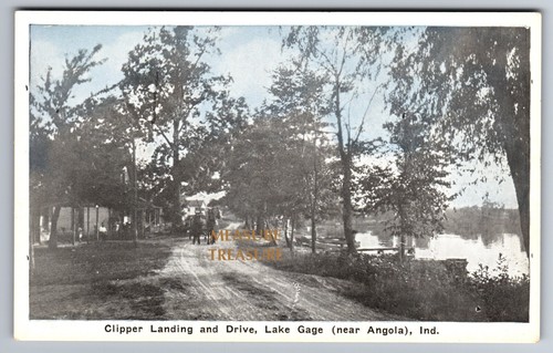 C.1915 ANGOLA, IN INDIANA LAKE GAGE CLIPPER LANDING & DRIVE HORSES ...