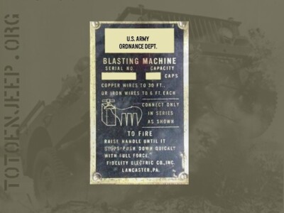 NEW PLAQUETTE LABEL BLASTING MACHINE 50 CAPS ARMY LANCASTER jeep willys ...