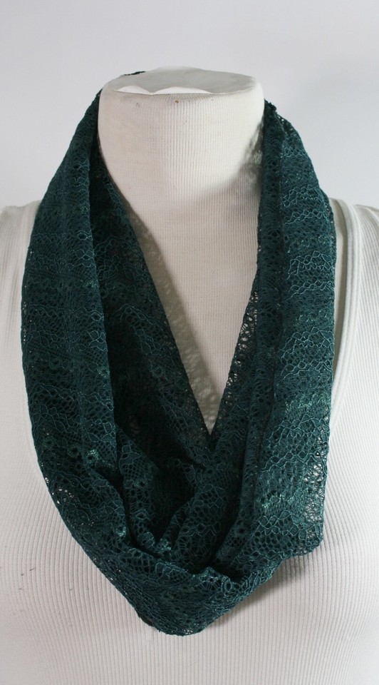 Infinity lace scarf, beautiful black lace w/suade dots, green, blue ...