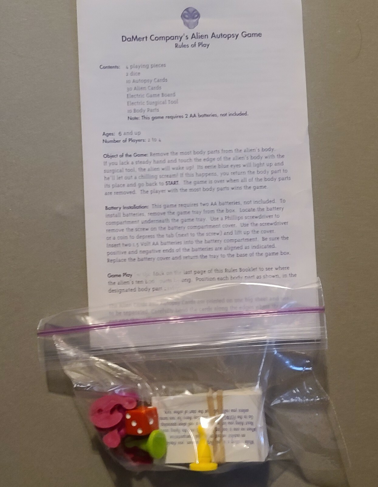 DaMert Company Alien Autopsy Game 1997 RARE 100 Complete for sale ...