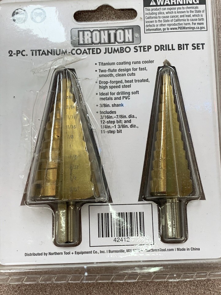 Ironton 2-Pc. Titanium – Coated Jumbo Step Drill Bit Set **NEW** | eBay