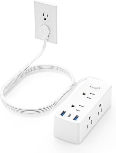 Flat Plug Power Strip, Flat Extension Cord 5Ft, 6 Outlets 3 USB Ports(1 ...