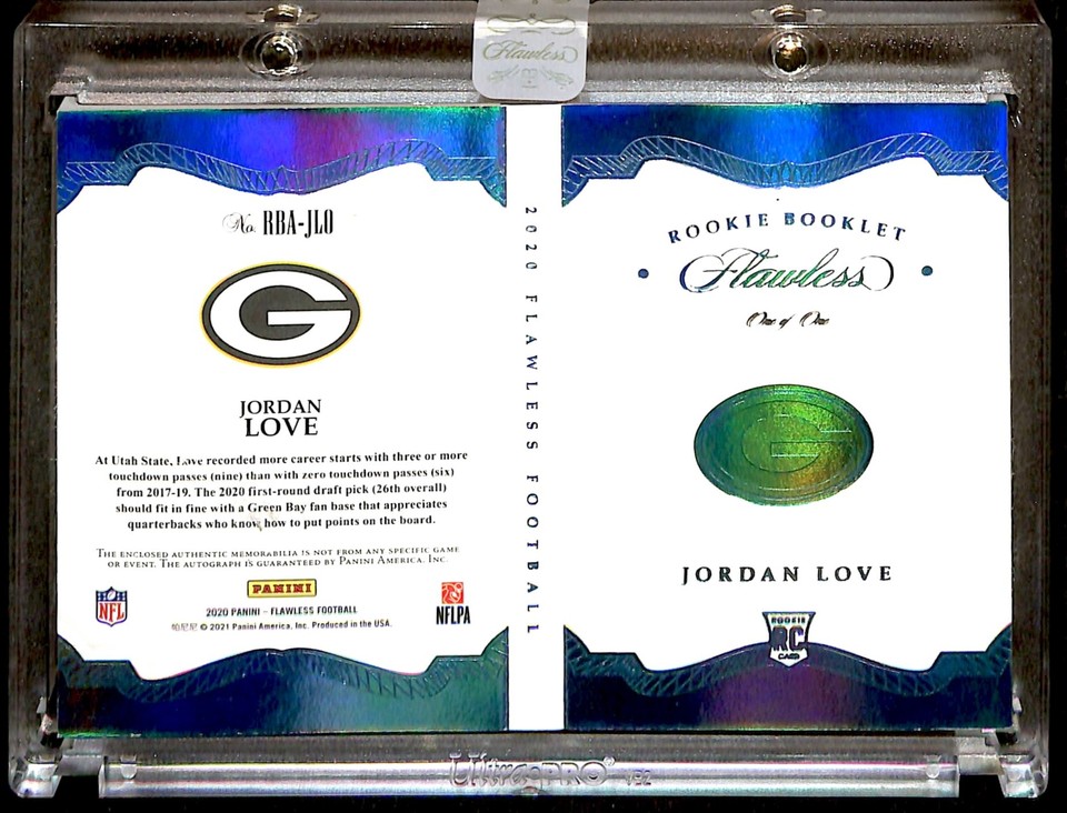 2020 Flawless RPA Booklet NFL SHIELD Rookie Auto 1/1 Jordan Love TU1 | eBay
