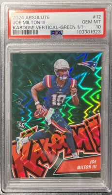 2024 Joe Milton III, Absolute KABOOM Vertical Green 1/1. Rookie KABOOM ...