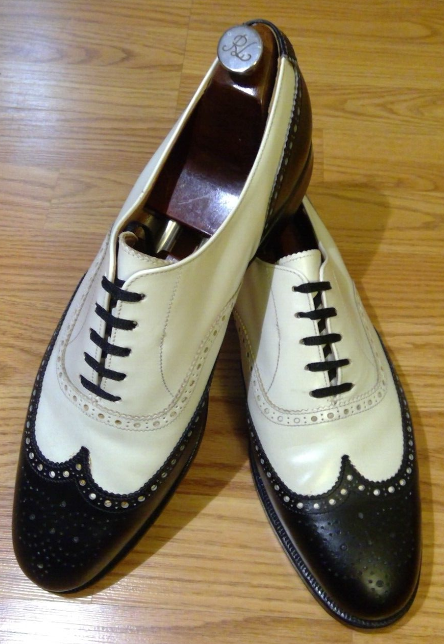 CROCKETT&JONES FOR POLO MTO SPECTATOR BLACK WHITE LEATHER OXFORD MEN ...