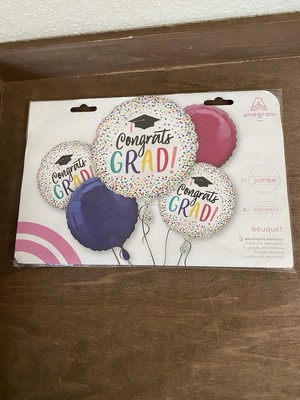 Congrats Gras! Bouquet of 5 Metallic Mylar Graduation Balloons Anagram ...