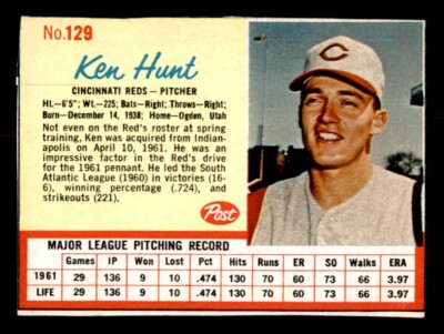 1962 Post Baseball #129 Ken Hunt GD *e1 | eBay