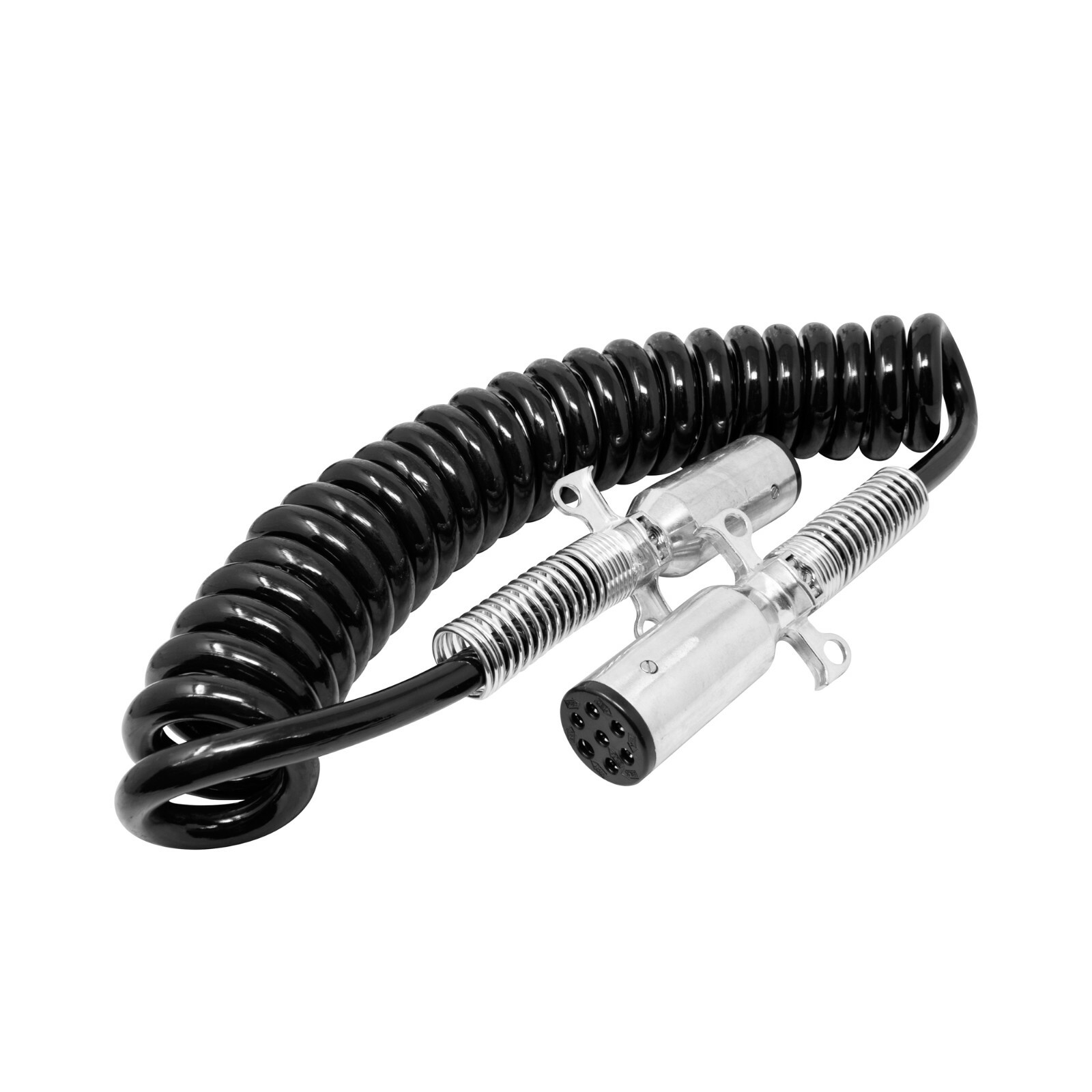 PTP 12CL 12' 7 Way Black Coiled Electric Trailer Power Cable with Metal ...