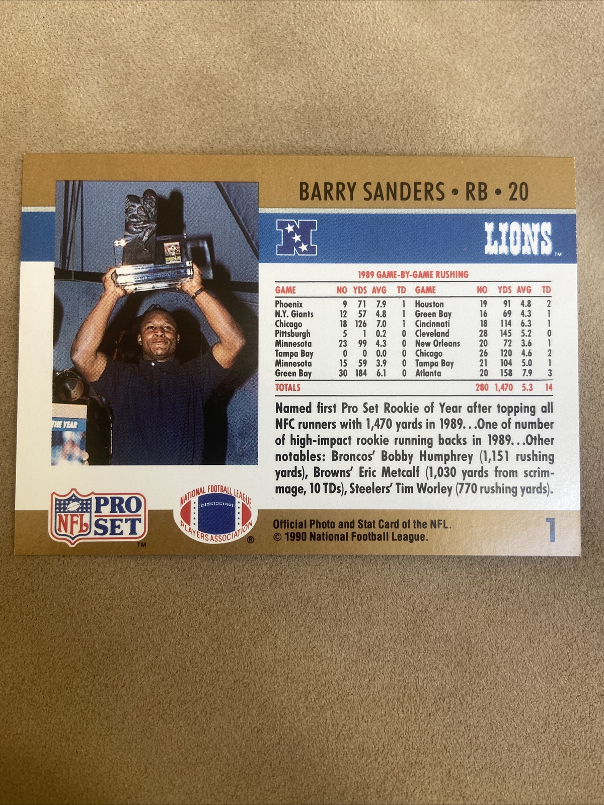 Barry Sanders RB Lions 1989 Pro Set Rookie Of The Year The Official NFL ...