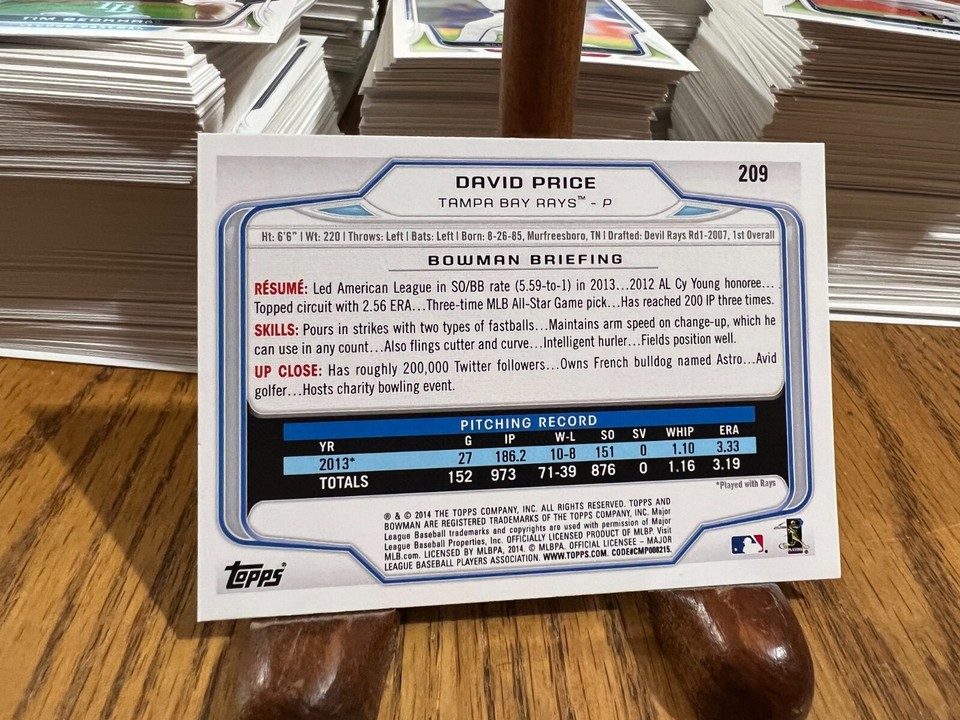 2014 Bowman David Price Card #209 Tampa Bay Rays | eBay
