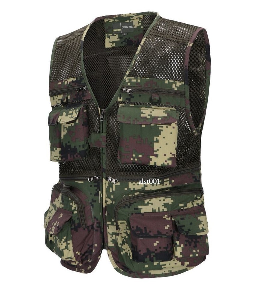 Mens Mesh Multi Pocket Journalist Photographer Fishing Vest Waistcoat ...