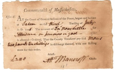 1795, Salem, Mass., Thomas Bancroft, Dr. Moses Little, prisoners ...