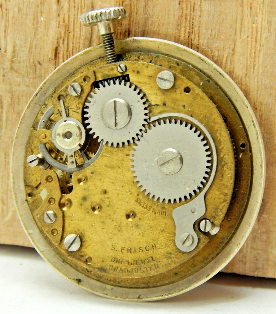 Vintage S. Frisch 1 jewel swiss made watch movement with dial hands and ...