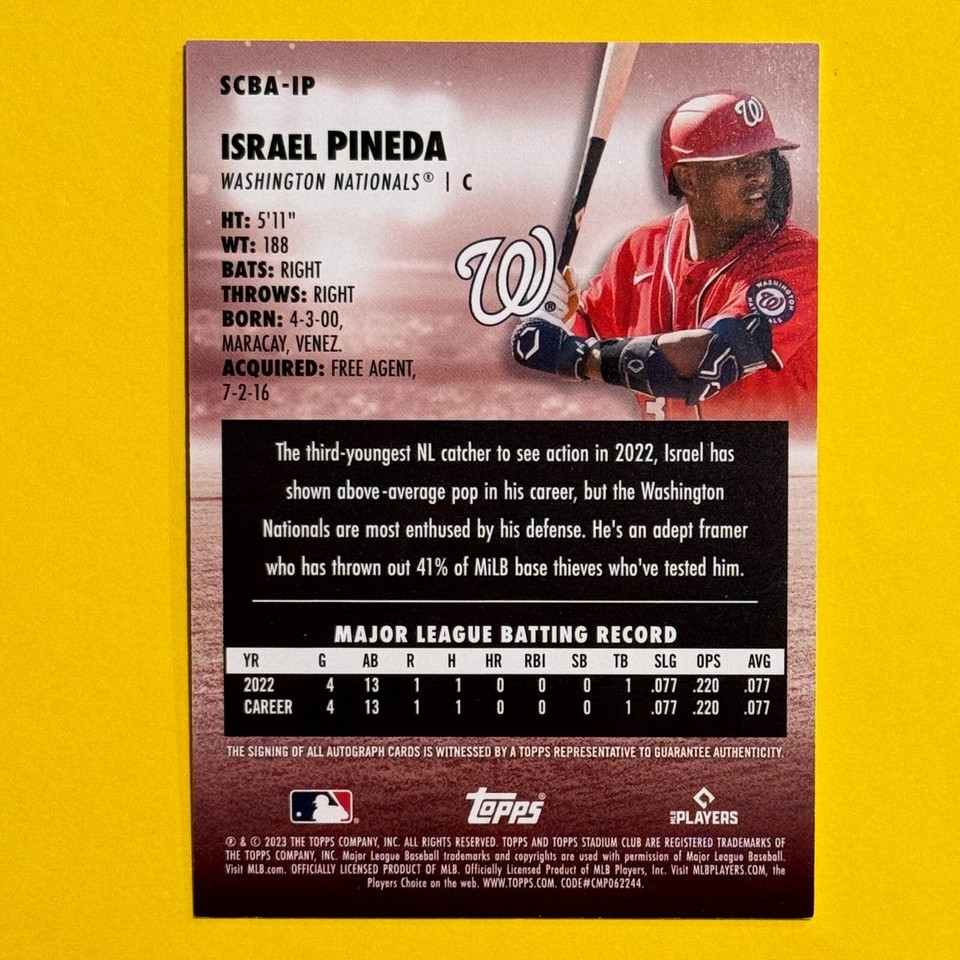 ISRAEL PINEDA 2023 Topps Stadium Club Rookie ON-CARD AUTO Nationals # ...