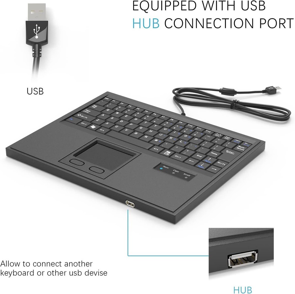 88 Keys Industrial Wired USB Keyboard with Touchpad Mouse 1x Hub for ...