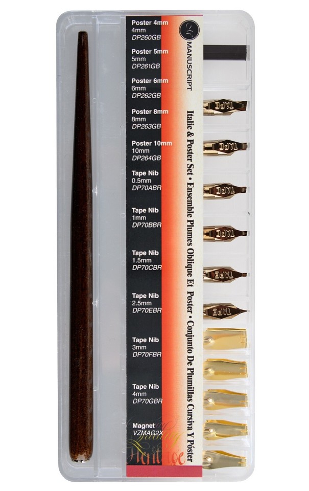 Manuscript Italic & Poster Set Dip Pen Holder 11 Calligraphy Nibs ...