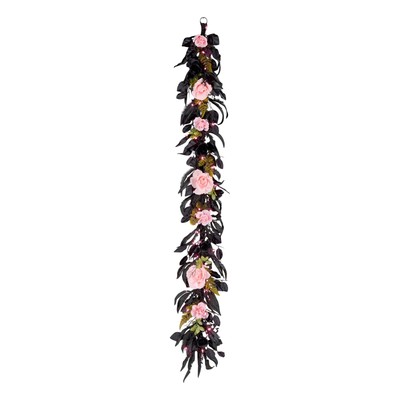 , 6ft Artificial Cute and Creep Halloween Garland, 50 Pink LED Lights ...