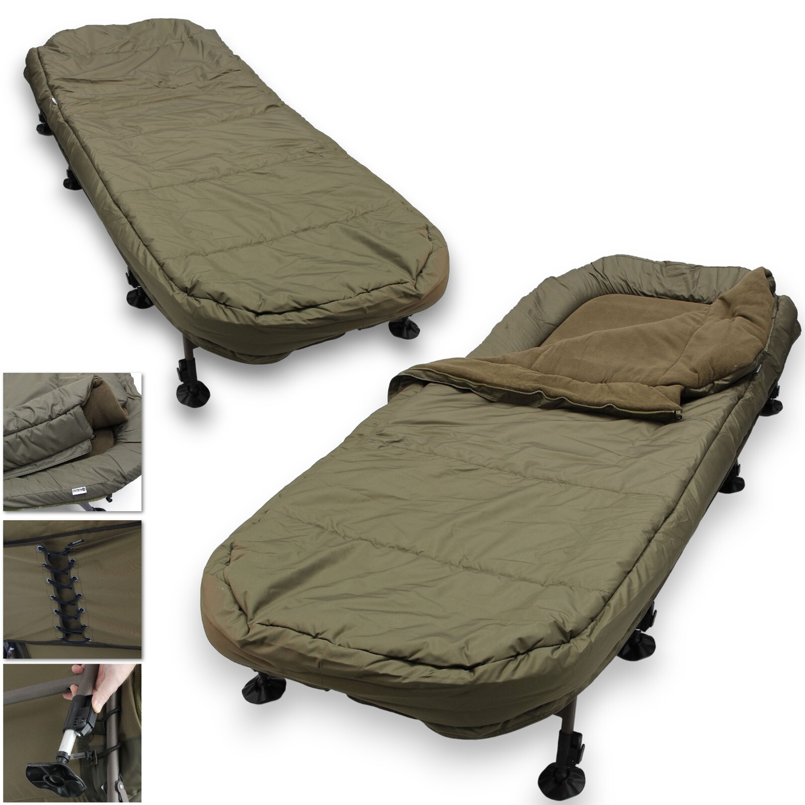 Lidsters Deluxe Carp Fishing 8 Leg Bedchair Sleep System All season ...